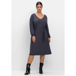 sheego Große Größen: Jerseykleid mit 7/8-Ärmeln und Alloverprint, schwarz-lila, Gr.50