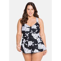 sheego Große Größen: Tankini-Top in Longform, mit Blumenmuster, schwarz, Gr.50F