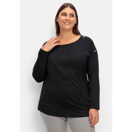 sheego Große Größen: Langarmshirt mit Schmuckknöpfen auf der Schulter, schwarz, Gr.42