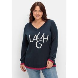 sheego Große Größen: Pullover mit Wording im Intarsienstrick, nachtblau, Gr.40/42