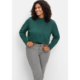 sheego Große Größen: Pullover aus Feinstrick, mit Stehkragen, tannengrün, Gr.52