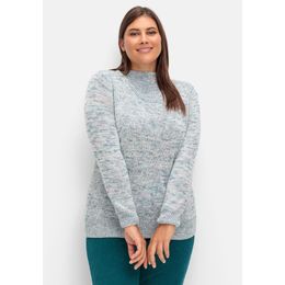 sheego Große Größen: Melierter Strickpullover mit V-Einsatz, mint meliert, Gr.46