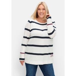 sheego Große Größen: Gestreifter Pullover mit Stern-Stickerei, aus Baumwolle, offwhite gestreift, Gr.48/50