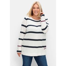 sheego Große Größen: Gestreifter Pullover mit Stern-Stickerei, aus Baumwolle, offwhite gestreift, Gr.40/42