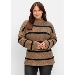 sheego Große Größen: Pullover in Boxy-Form, mit Streifenmuster, cappuccino-schwarz, Gr.52/54