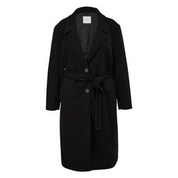 TRIANGLE Große Größen: Langer Mantel mit Reverskragen und Bindegürtel, schwarz, Gr.50