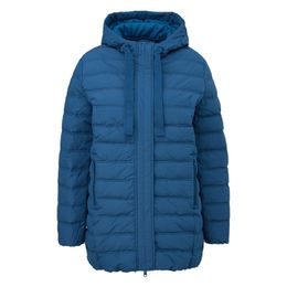 TRIANGLE Große Größen: Lange Outdoor-Steppjacke mit gefütterter Kapuze, mittelblau, Gr.50