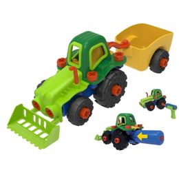 edu-toys Experimentierkasten JS030 MINT E-Traktor mit Anhänger Bausatz mit elektrischem Schrauber