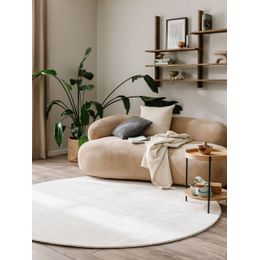 benuta Pure Viskoseteppich rund Nela Ivory &oslash; 120 cm rund - Moderner Kurzflor-Teppich f&uuml;r Wohnzimmer