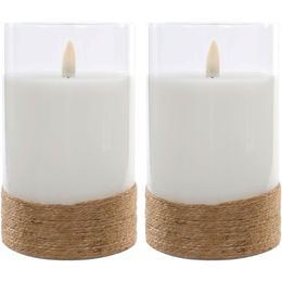 MyFlair Möbel & Accessoires LED-Kerze im Glas, Durchmesser ca. 7,5 cm (Set, 2-tlg), Weihnachtsdeko, Batteriebetrieb, weiß, Ø 7,5 cm x 12,5 cm