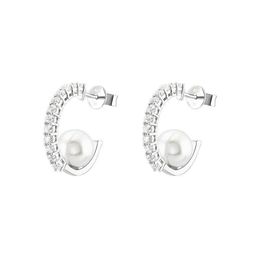 UNIKE JEWELLERY Paar Creolen HOOP CLASSY SHINNY PEARL, UK.AR.1204.0027, mit Zirkonia (synth) - mit Perle (synth), silberfarben|weiß