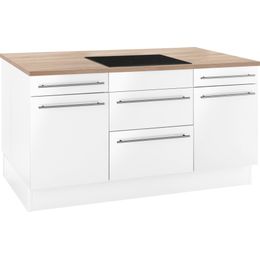 Kücheninsel Optifit "Bern" Komplettküchen-Sets Gr. B/T: 160 cm x 95 cm, weiß (küche: hochglanz, weiß, eichefarben) Optifit