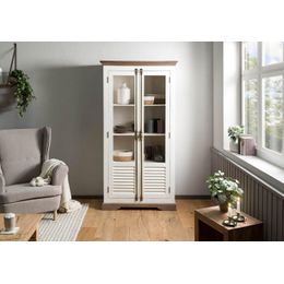 Massivmöbel24 Massivmoebel24 Standvitrine Mango 97x45x190 weiß lackiert TOULOUSE #101