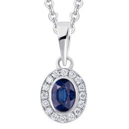 ONE ELEMENT Kette mit Anhänger 0,04 ct Diamant Brillant Safir Anhänger aus 585 Weißgold, Damen Schmuckset - Set mit verstellbarer Halskette, silberfarben