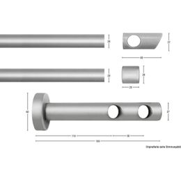 Gardinenstange PILA, Garesa, Ø 20 mm, 2-läufig, Wunschmaßlänge, Vorhanggarnitur, verlängerbar, Knopf mit Ausschnitt, ohne Ringe, weiß