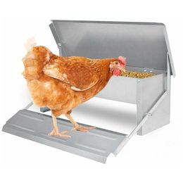 Futterspender 5kg Tröge Futterautomat mit Deckel Hühner Futtertrog Fußpedal Selbstöffnender Futtertrog wasserdichter für Enten Puten - Silber