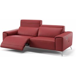 Leder 3-Sitzer Sofa bella Rot s: 200 Breite x 100 Tiefe Füße: Matt-Schwarz - Rot - Sofanella