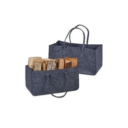 Relaxdays Holztragetasche 2er Set Kaminholztasche aus Filz