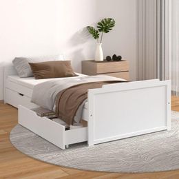 MAISONCHIC Massivholzbett mit Schubladen Einzelbett Bett für Schlafzimmer Weiß Kiefer 90x200 cm DE63944
