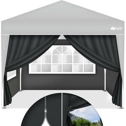 tillvex 4X Seitenwand anthrazit für Pavillon 3x3m & 3x6m Faltpavillon Seitenteile wasserabweisend Seitenfenster & Reißverschluss Seitenwände für Gartenzelt