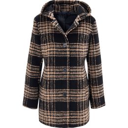 CR&Eacute;ATION L Damen Outdoorjacke in schmeichelnder Longform schwarz-camel-kariert Gr&ouml;&szlig;e 42