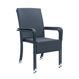 Juskys Polyrattan Gartenstühle Yoro 2er Set - Stuhl mit Armlehnen - Rattan Stühle stapelbar Schwarz