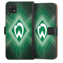 DeinDesign Galaxy A22 5G Handy Klapph&uuml;lle Handyh&uuml;lle aus Kunst Leder schwarz Flip Case Coat Of Arms Official Licensed Product Sv Werder Bremen Sideflip mit 