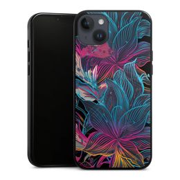 DeinDesign iPhone 14 Plus Handy Silikon H&uuml;lle Case schwarz Handyh&uuml;lle Colourful Flowers Neon