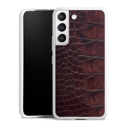DeinDesign Galaxy S22 Handy Silikon H&uuml;lle Case wei&szlig; Handyh&uuml;lle Leather Crocodile Animal Print Silikon Case
