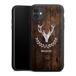DeinDesign iPhone 11 Handy Premium Silikon H&uuml;lle Handyh&uuml;lle schwarz Case Wood Wooden Look Deer Silikon Premium Case
