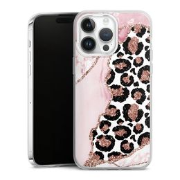 DeinDesign iPhone 14 Pro Max Handy Silikon H&uuml;lle Case transparent Handyh&uuml;lle Leopard Glitzer Marble Silikon Case