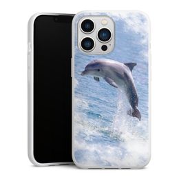 DeinDesign iPhone 13 Pro Handy Silikon H&uuml;lle Case wei&szlig; Handyh&uuml;lle Wale Ocean Dolphin Silikon Case