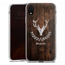 DeinDesign iPhone Xr Handy Silikon H&uuml;lle Case transparent Handyh&uuml;lle Wooden Look Deer Wood Silikon Case