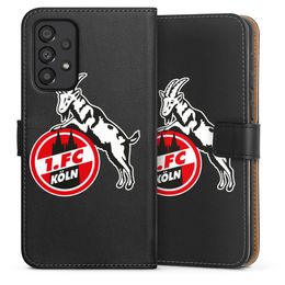 DeinDesign Galaxy A33 5G Handy Klapph&uuml;lle Handyh&uuml;lle aus Kunst Leder schwarz Flip Case Transparent 1. Fc K&ouml;ln Logo Sideflip mit langer Lasche