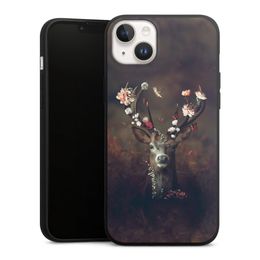 DeinDesign iPhone 14 Handy Premium Silikon H&uuml;lle Handyh&uuml;lle schwarz Case Reindeer Flowers Rehe Silikon Premium Case