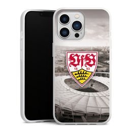 DeinDesign iPhone 13 Pro Handy Silikon H&uuml;lle Case wei&szlig; Handyh&uuml;lle Official Licensed Product Vfb Stuttgart Stadium Silikon Case