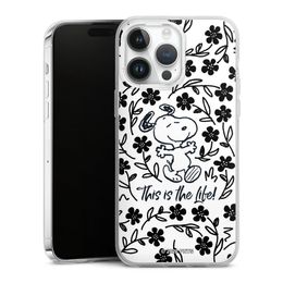 DeinDesign iPhone 14 Pro Max Handy Silikon H&uuml;lle Case transparent Handyh&uuml;lle Peanuts Flowers Snoopy Silikon Case