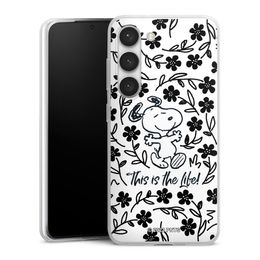 DeinDesign Galaxy S23 Handy Slim Case Silikon Handyh&uuml;lle transparent H&uuml;lle extra d&uuml;nn Peanuts Flowers Snoopy Silikon Slim Case
