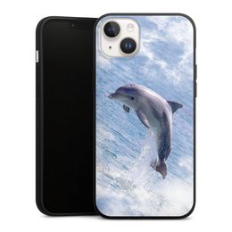 DeinDesign iPhone 14 Handy Premium Silikon H&uuml;lle Handyh&uuml;lle schwarz Case Wale Ocean Dolphin Silikon Premium Case