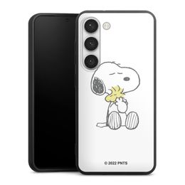 DeinDesign Galaxy S23 Handy Premium Silikon H&uuml;lle Handyh&uuml;lle schwarz Case Snoopy Love Peanuts Silikon Premium Case