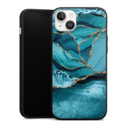 DeinDesign iPhone 14 Handy Premium Silikon H&uuml;lle Handyh&uuml;lle schwarz Case Marble Gemstone Glitzer Silikon Premium Case