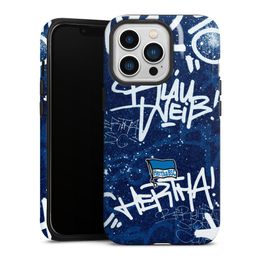 DeinDesign iPhone 13 Pro Handy Panzer Handyh&uuml;lle robuste Outdoor H&uuml;lle Schutzh&uuml;lle gl&auml;nzend Official Licensed Product Hertha Bsc Graffiti Tough Case