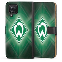 DeinDesign Galaxy A12 Handy Klapph&uuml;lle Handyh&uuml;lle aus Kunst Leder schwarz Flip Case Coat Of Arms Official Licensed Product Sv Werder Bremen Sideflip mit langer 