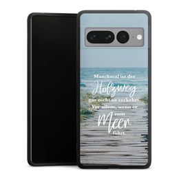 DeinDesign Google Pixel 7 Pro Handy Premium Silikon H&uuml;lle Handyh&uuml;lle schwarz Case Statement Beach Spruch Silikon Premium Case