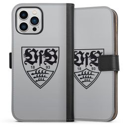 DeinDesign iPhone 13 Pro Max Handy Klapph&uuml;lle Handyh&uuml;lle aus Kunst Leder schwarz Flip Case Logo Official Licensed Product Vfb Stuttgart Sideflip mit langer 
