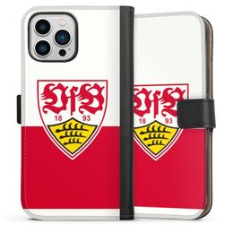 DeinDesign iPhone 13 Pro Max Handy Klapph&uuml;lle Handyh&uuml;lle aus Kunst Leder schwarz Flip Case Vfb Stuttgart Logo Official Licensed Product Sideflip mit langer 