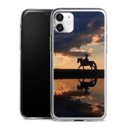 DeinDesign iPhone 11 Handy Slim Case Silikon Handyh&uuml;lle transparent H&uuml;lle extra d&uuml;nn Horseback Riding Horse Sunset Silikon Slim Case