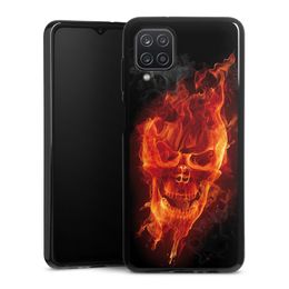 DeinDesign Galaxy A12 Handy Silikon H&uuml;lle Case schwarz Handyh&uuml;lle Fire Skull Totenkopf