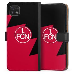 DeinDesign Galaxy A22 5G Handy Klapph&uuml;lle Handyh&uuml;lle aus Kunst Leder schwarz Flip Case 1. Fcn 1. Fc N&uuml;rnberg Merchandise Sideflip mit langer Lasche