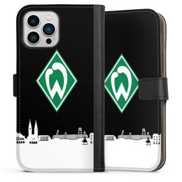 DeinDesign iPhone 13 Pro Max Handy Klapph&uuml;lle Handyh&uuml;lle aus Kunst Leder schwarz Flip Case Skyline Sv Werder Bremen Official Licensed Product Sideflip mit langer